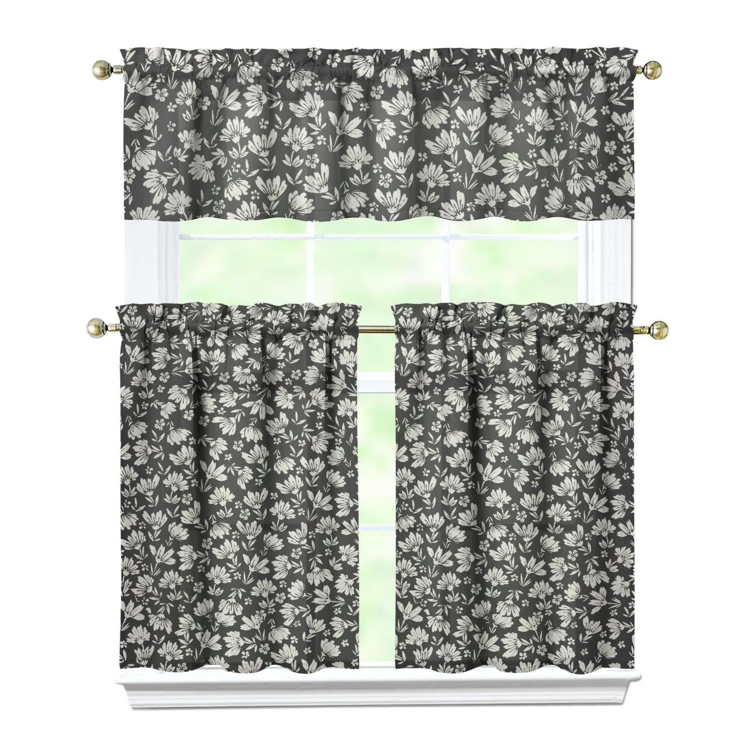Rustic Blooming Curtains 36 Inch - 3 Panel Bohemian Country Farmhouse ...