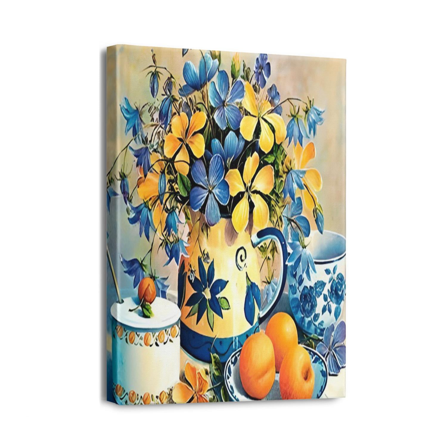 Rustic Blue Blossom Fruit Still Life Decor Wall Art Bathroom Pictures ...