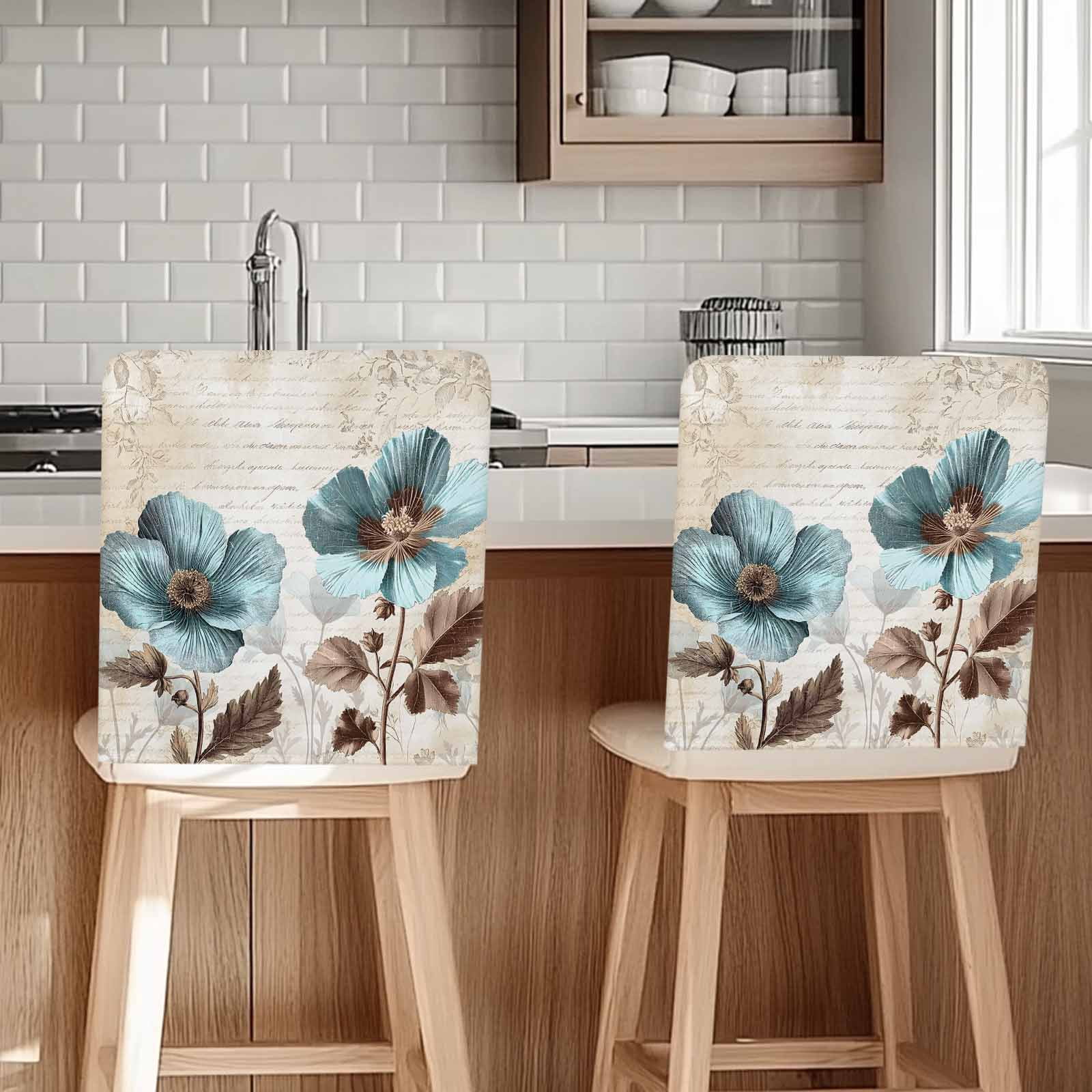 Rustic Blue Broccoli Flower Leaf Farmhouse Vintage Brown Chair Covers ...