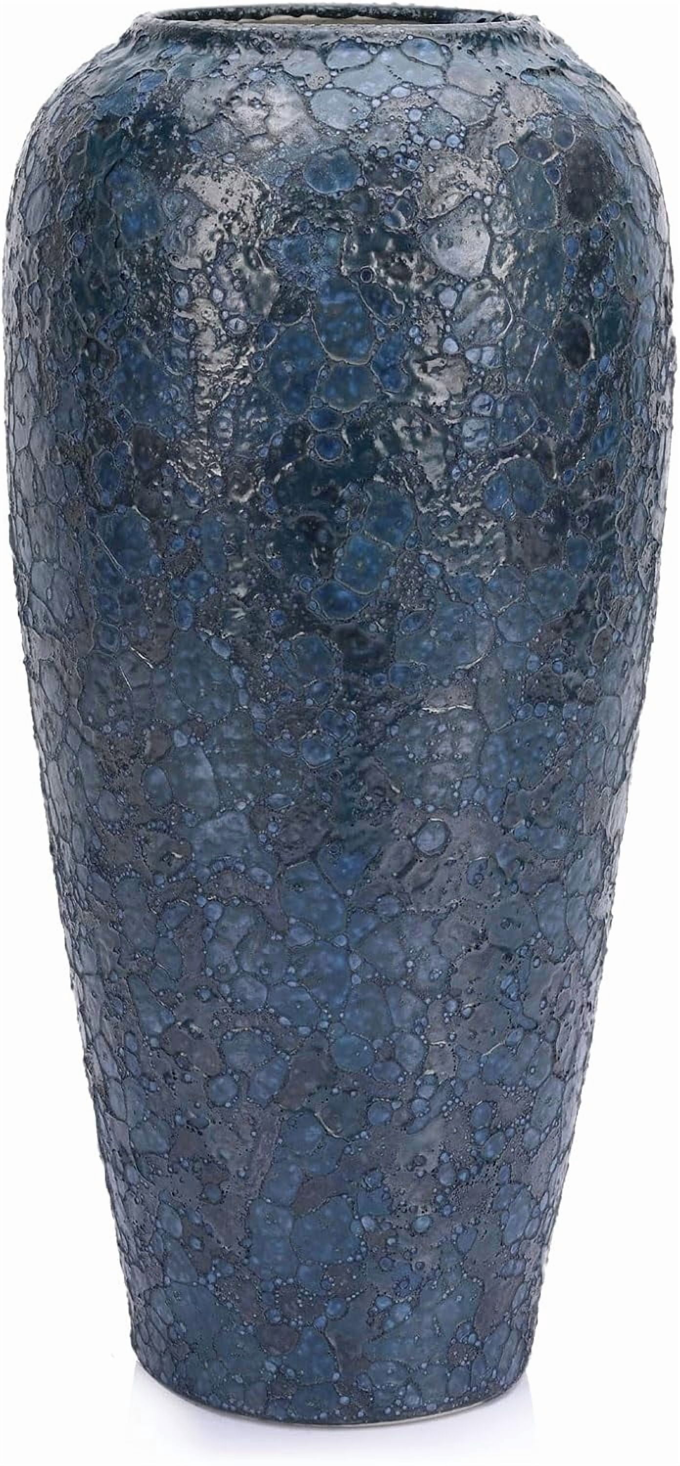 Rustic Blue Ceramic Vase, Blue Vases for Home Decor Large Round ...