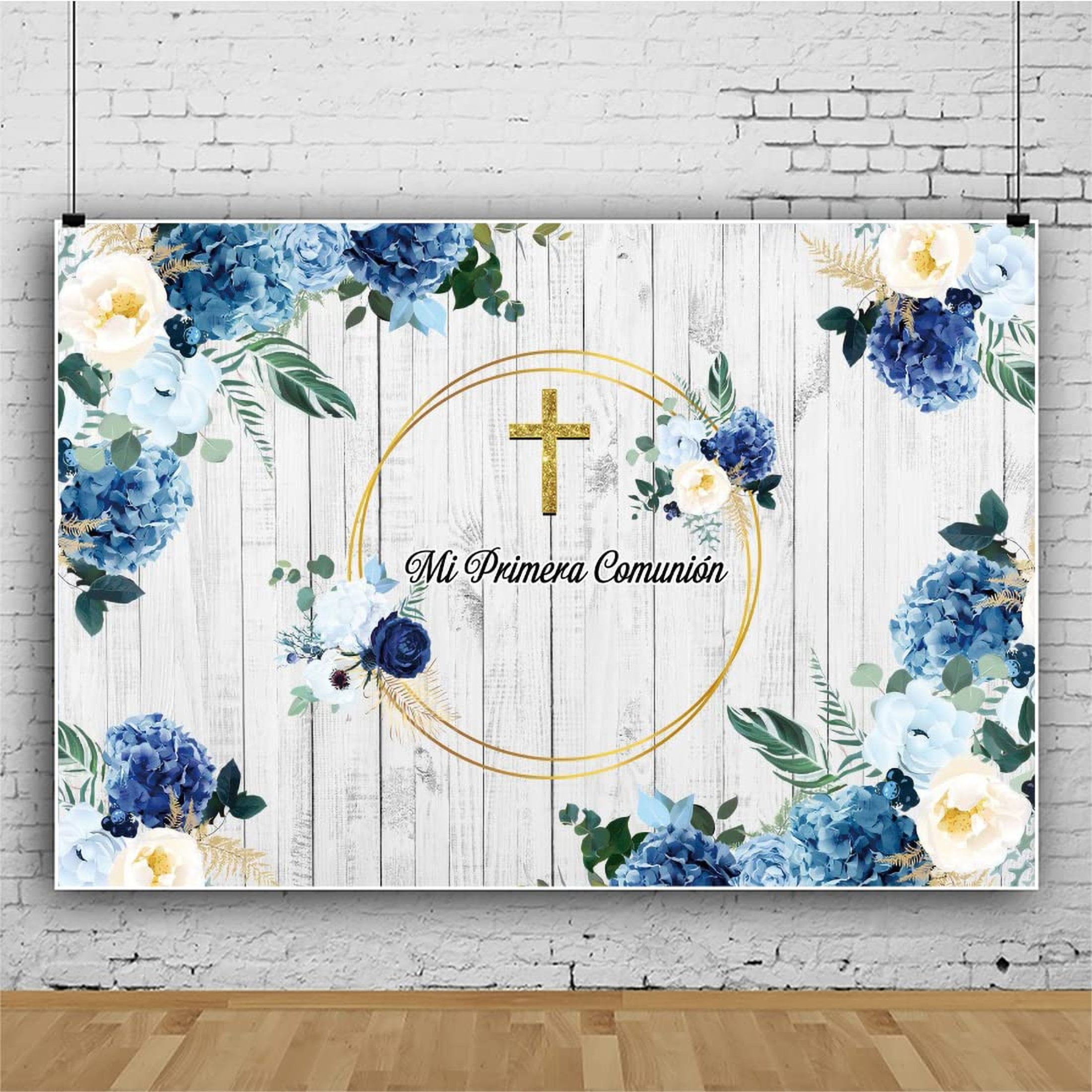 Rustic Blue Floral Baptism Backdrop 7x5ft for First Holy Communion ...