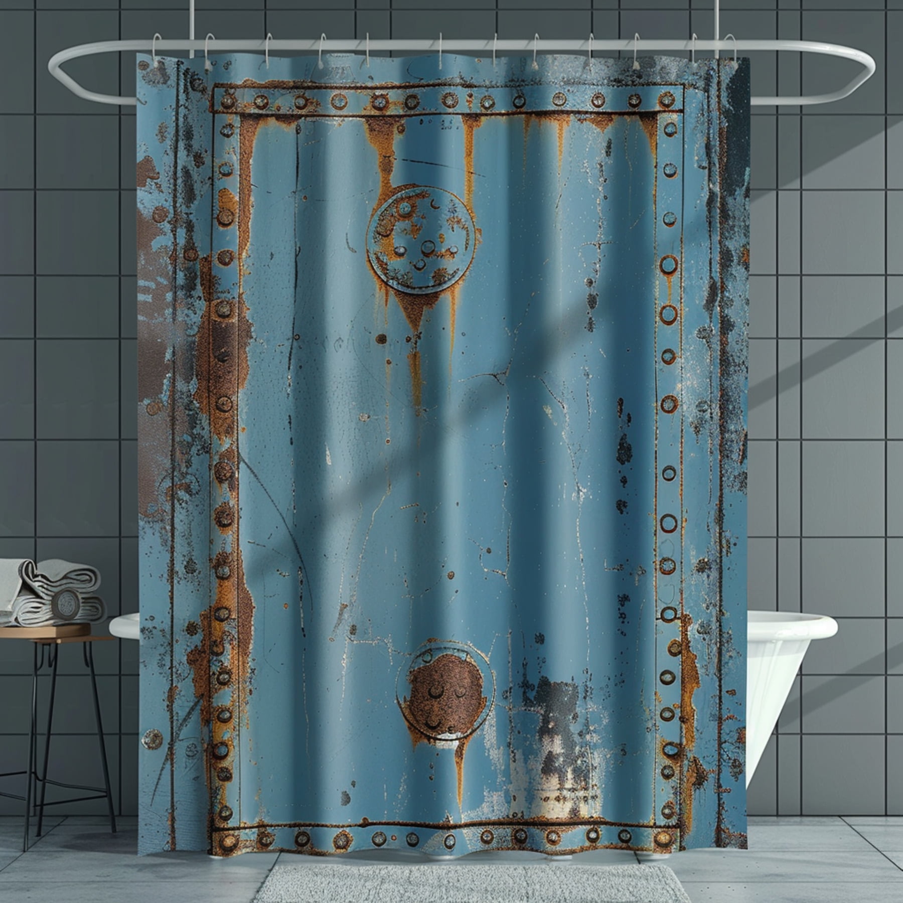 Rustic Blue Industrial Style Shower Curtain Grunge Rusted Metal ...