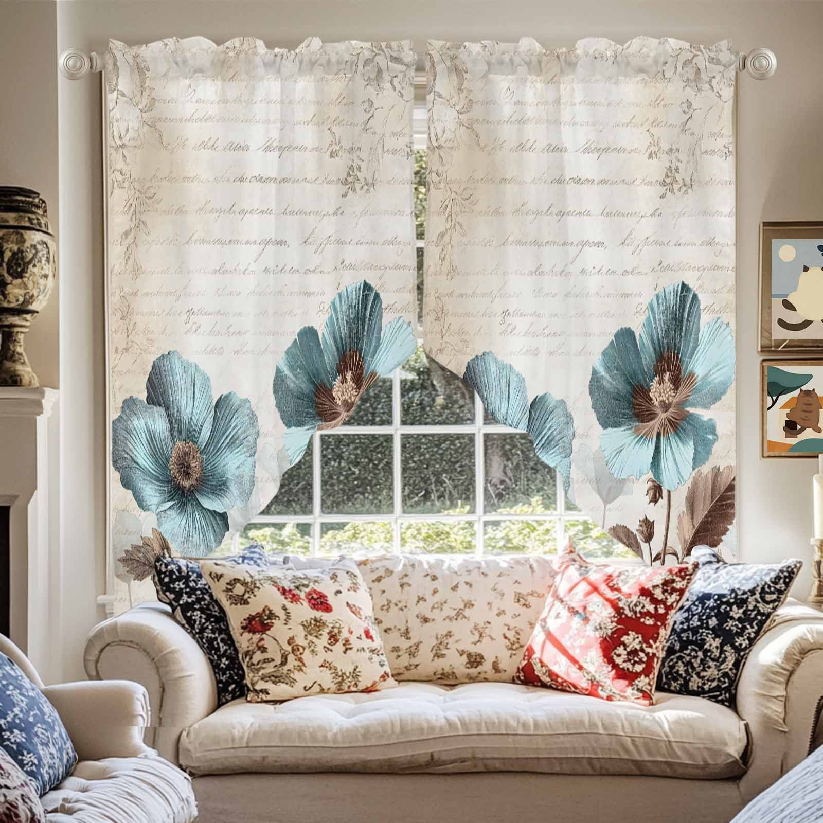 Rustic Blue Swag Curtain Valance for Windows, Broccoli Flower Leaf ...
