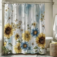 Rustic Teal Floral Shower Curtain, Modern Farmhouse Shower Curtain Set ...