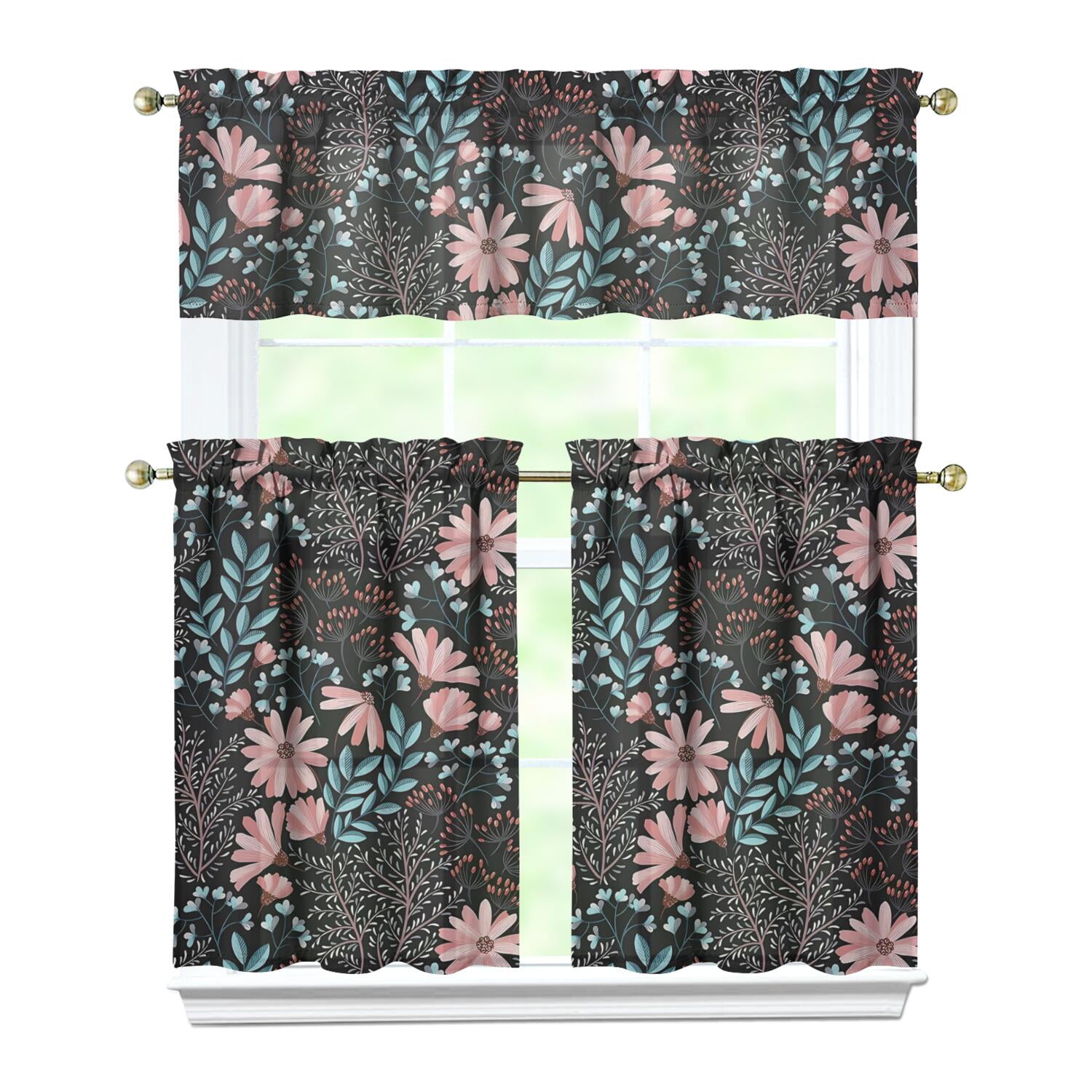 Rustic Bohemian Curtains 36 Inch - 3 Panel Wildflower Farmhouse Set ...
