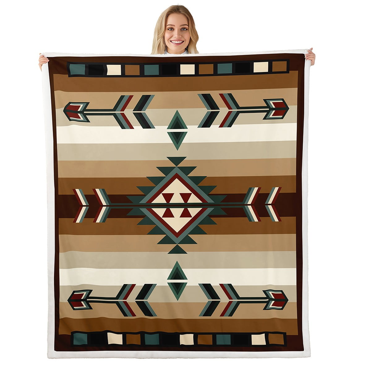 Rustic Bohemian Queen 90"X90" Sherpa Blanket American Southwestern ...