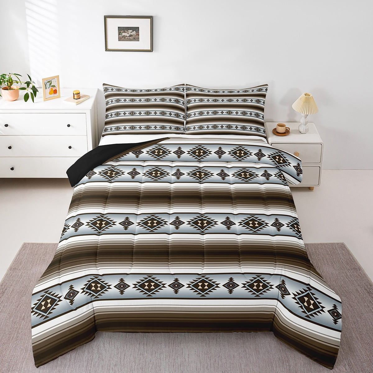 Rustic Boho Comforter Set Queen Bohemian Western Aztec Stripes Bedding ...