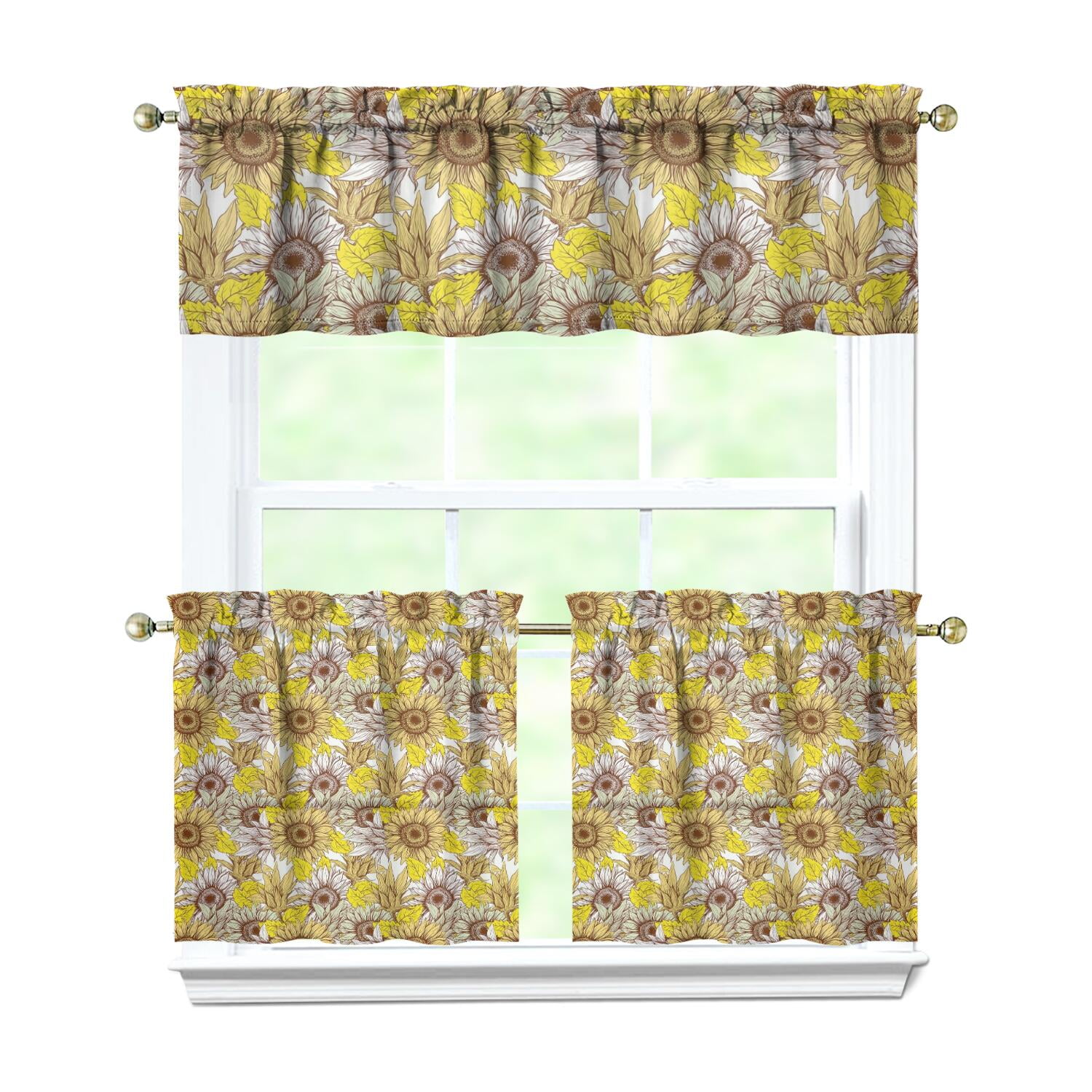 Rustic Boho Kitchen Curtains 24 Inch - 3 Panel Vintage Floral Set with ...
