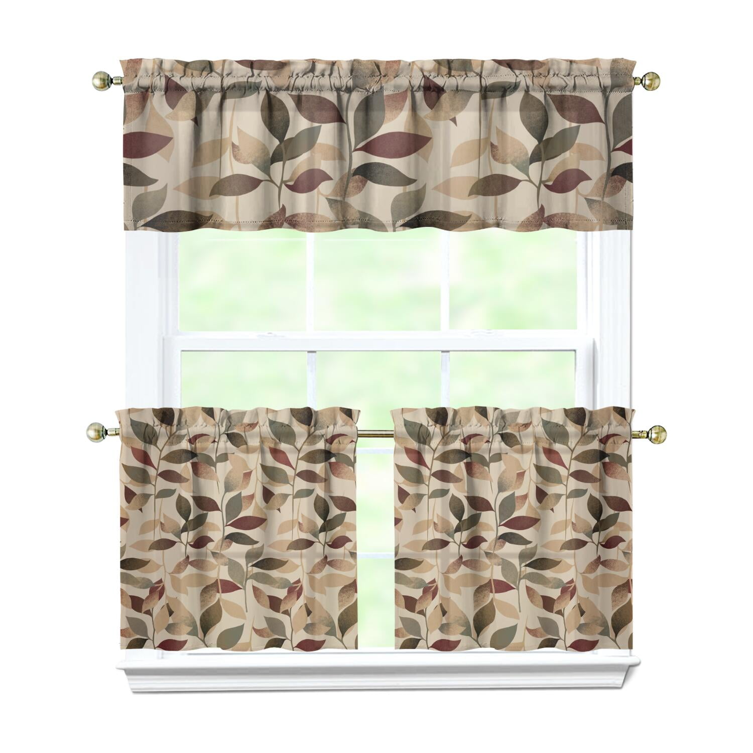 Rustic Boho Kitchen Curtains 24" Short - 3 Panel Vintage Floral Set ...