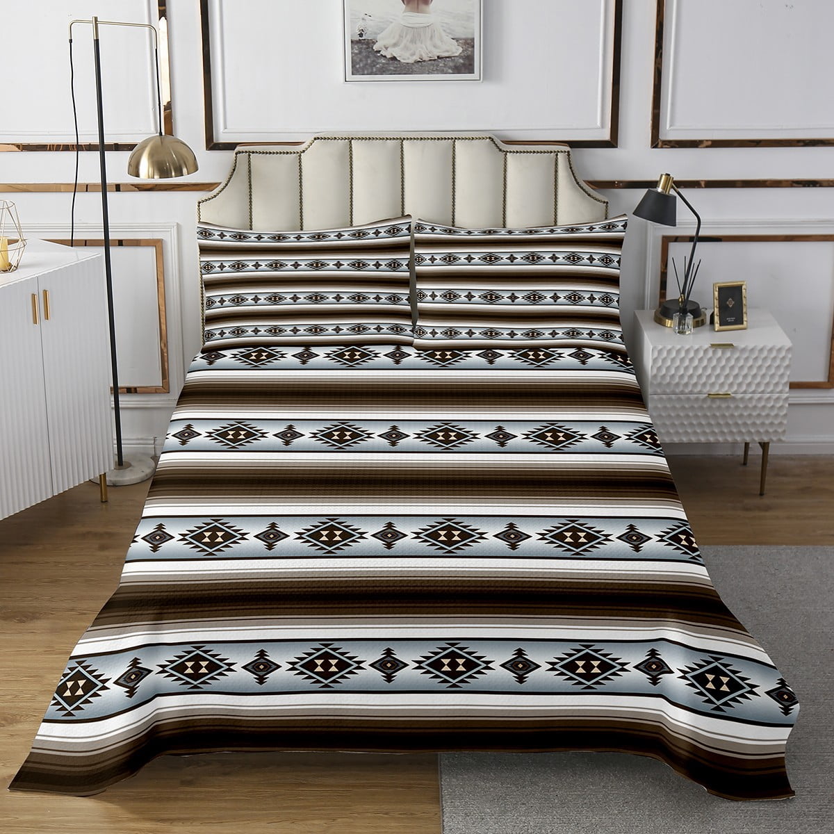Rustic Boho Quilt Set King Bohemian Western Aztec Stripes Bedspread Set ...