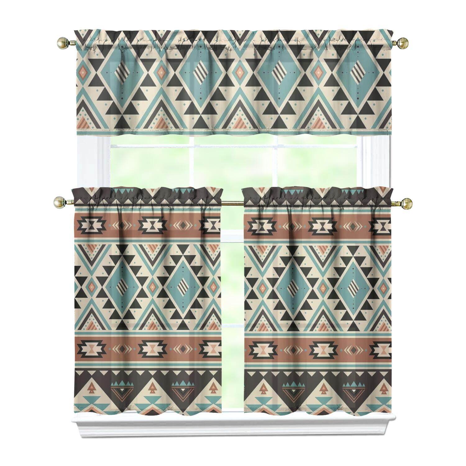 Rustic Boho Tier and Valance Kitchen Curtains Set Vintage Bohemian ...
