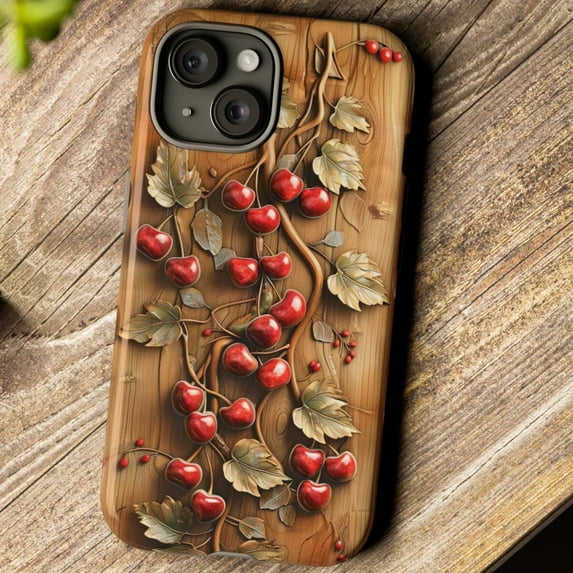 Rustic Botanical 3D Cherry Wood Grain Design with iPhone 17 to 11 Pro ...