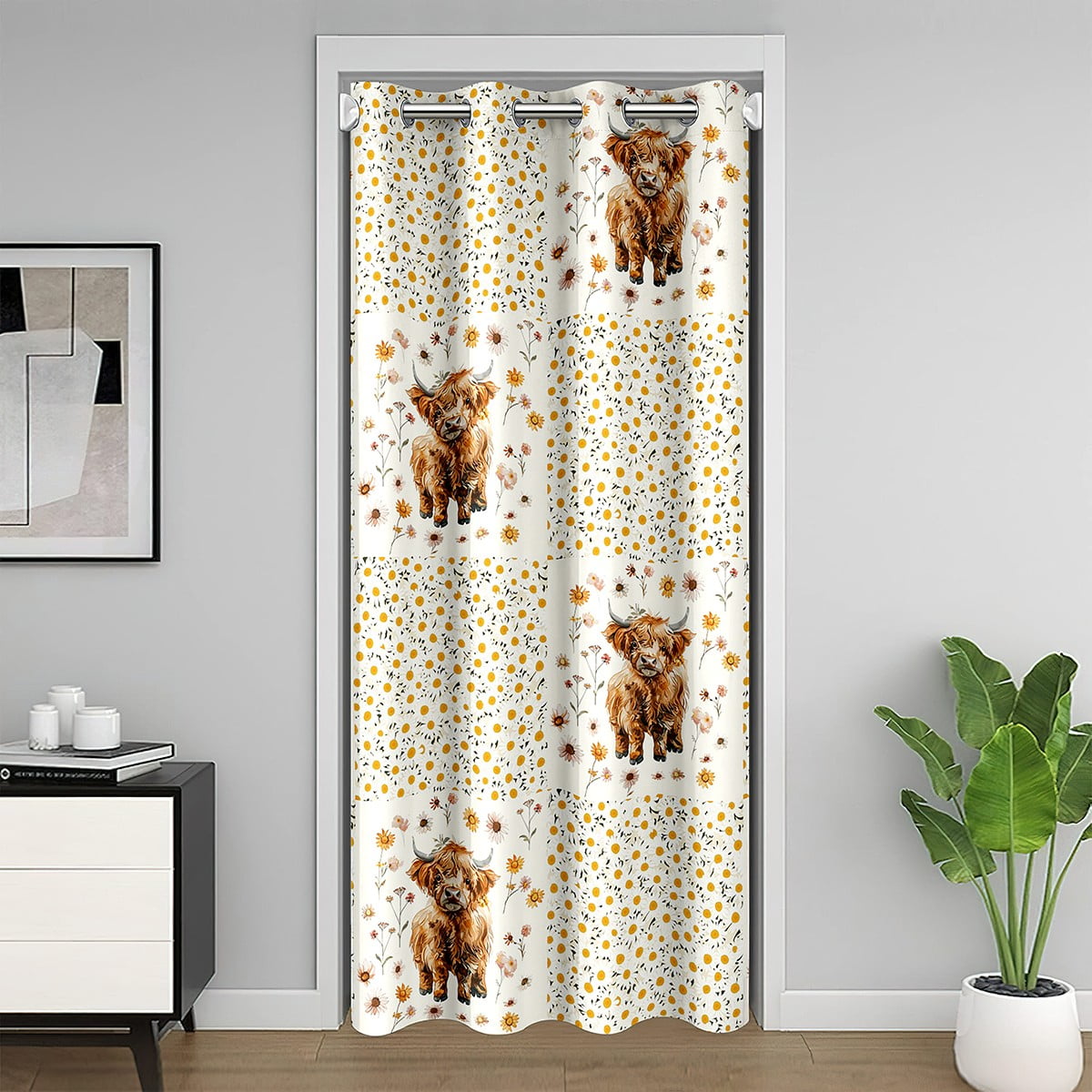 Rustic Botanical Leaves Door Curtain 1 Panel,42"W X 80"L,Farmhouse Splicing Geometry Doorway ...