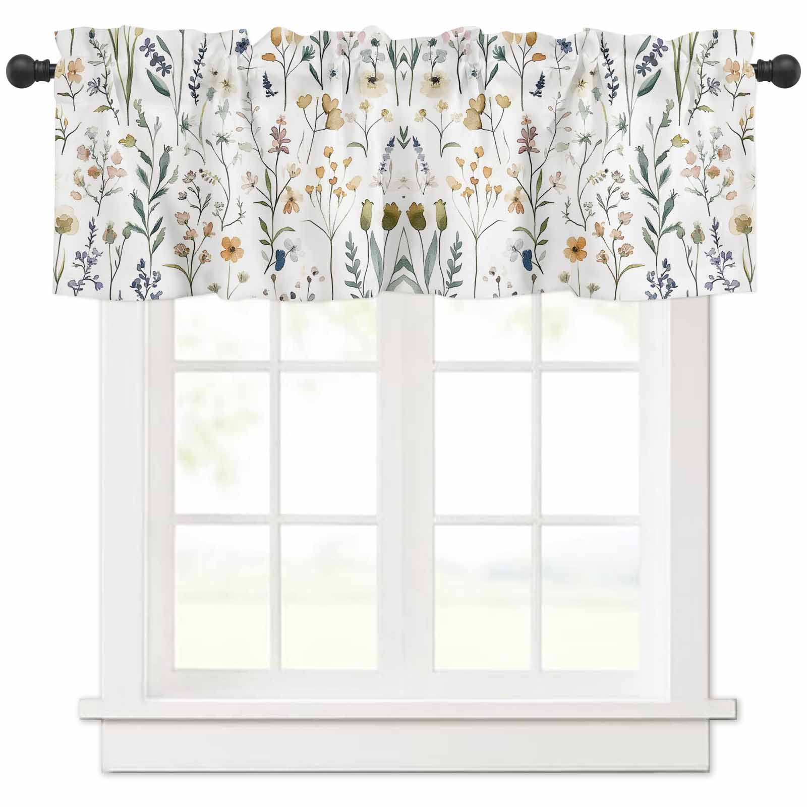 Rustic Botanical Leaves Valances for Windows Farmhouse Kitchen Curtains ...