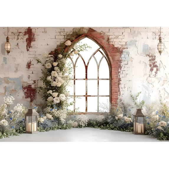 Rustic Brick Wall Floral Window Birthday Wedding Maternity Portrait r ...