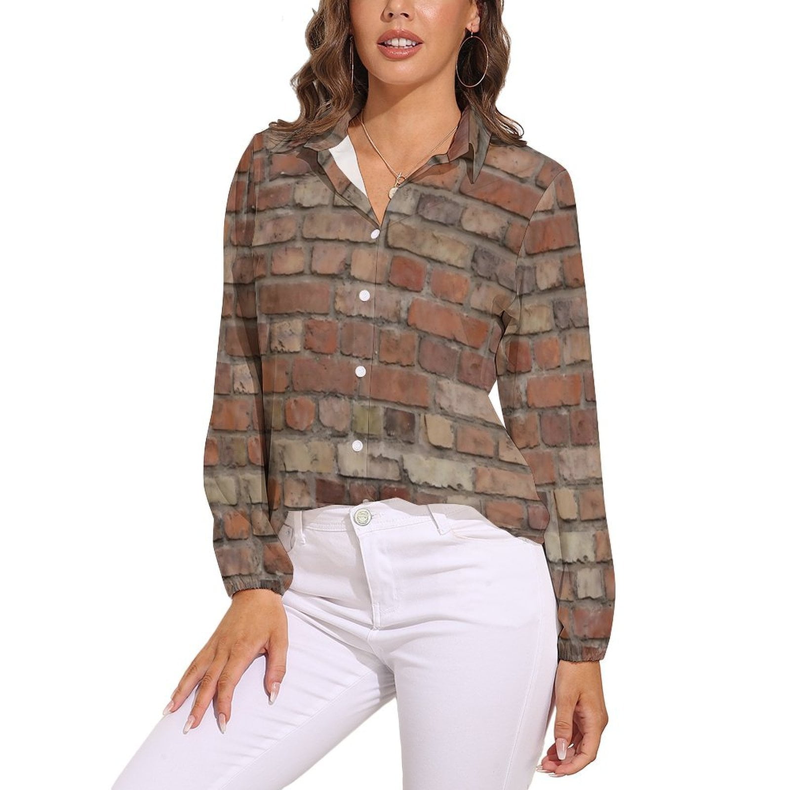 Rustic Brick Wall Texture Vntage Casual Long Sleeve Shirt Blouse Woman ...