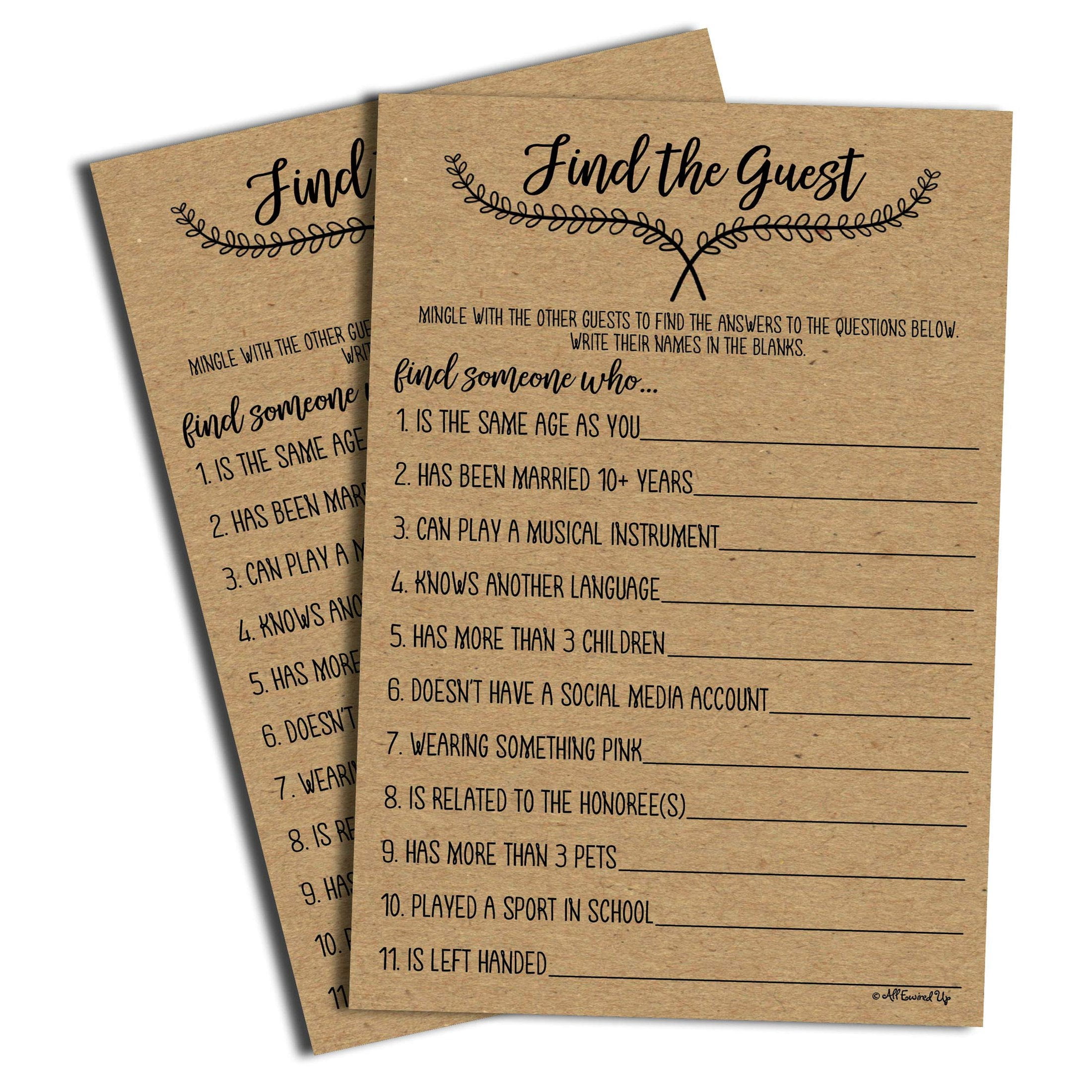 Rustic Bridal Shower Guest Game Pack - 50 Large Engagement Sheets for ...