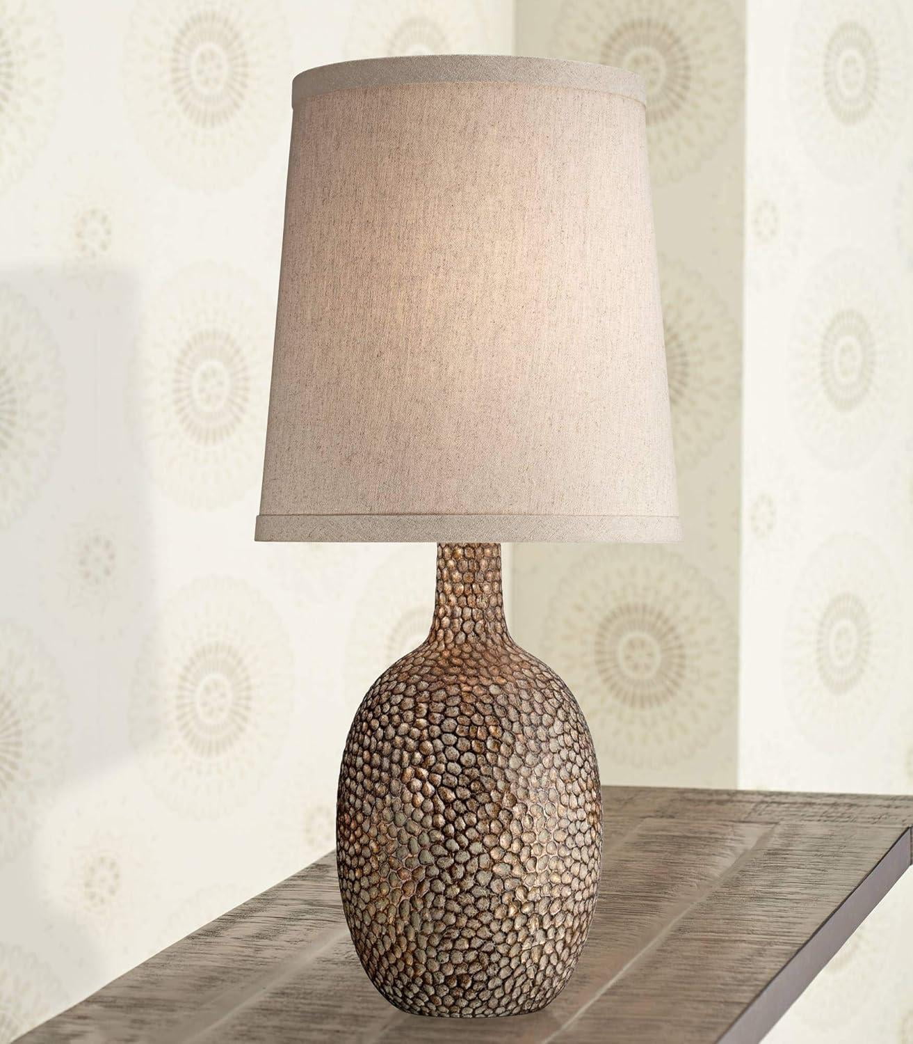 Rustic Bronze Table Lamp with Beige Linen Shade for Home Decor ...