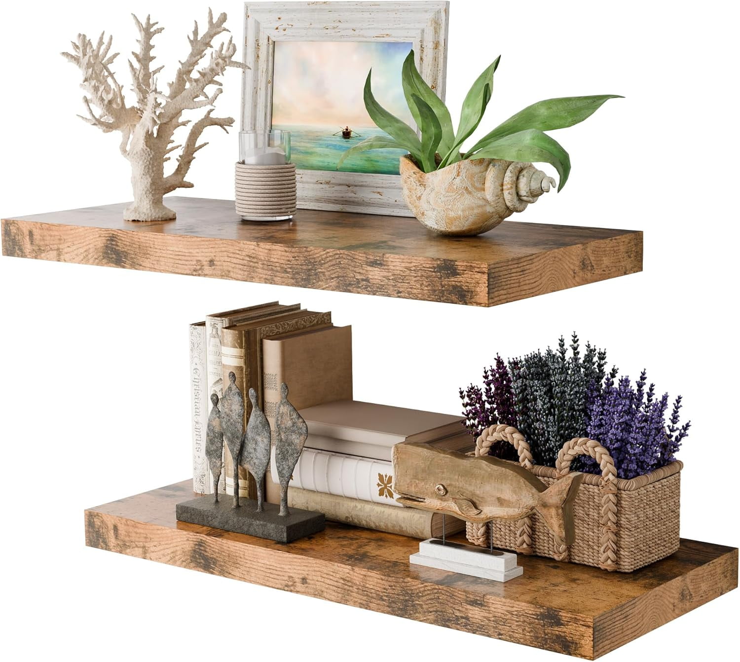 Rustic Brown 24 Inch Floating Shelves for Wall, 10 Inch Deep Floating ...