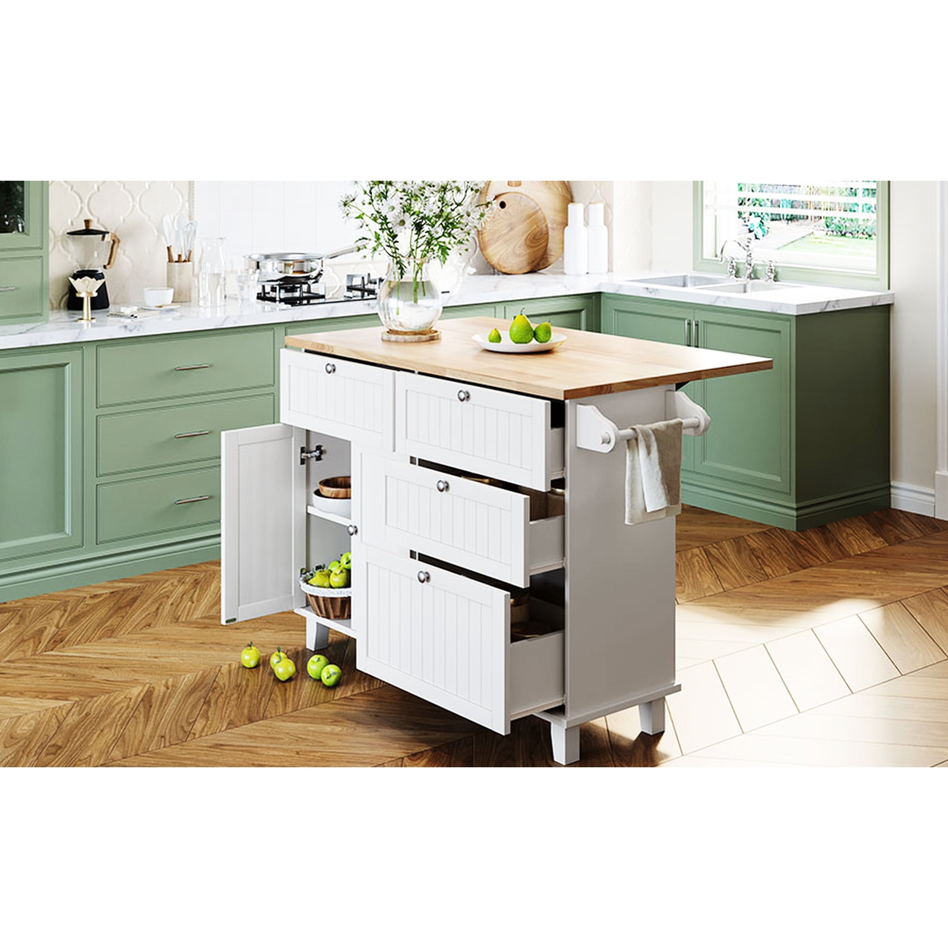Rustic Brown And White Kitchen Island, Drop Leaf Counter, 2 Seats ...