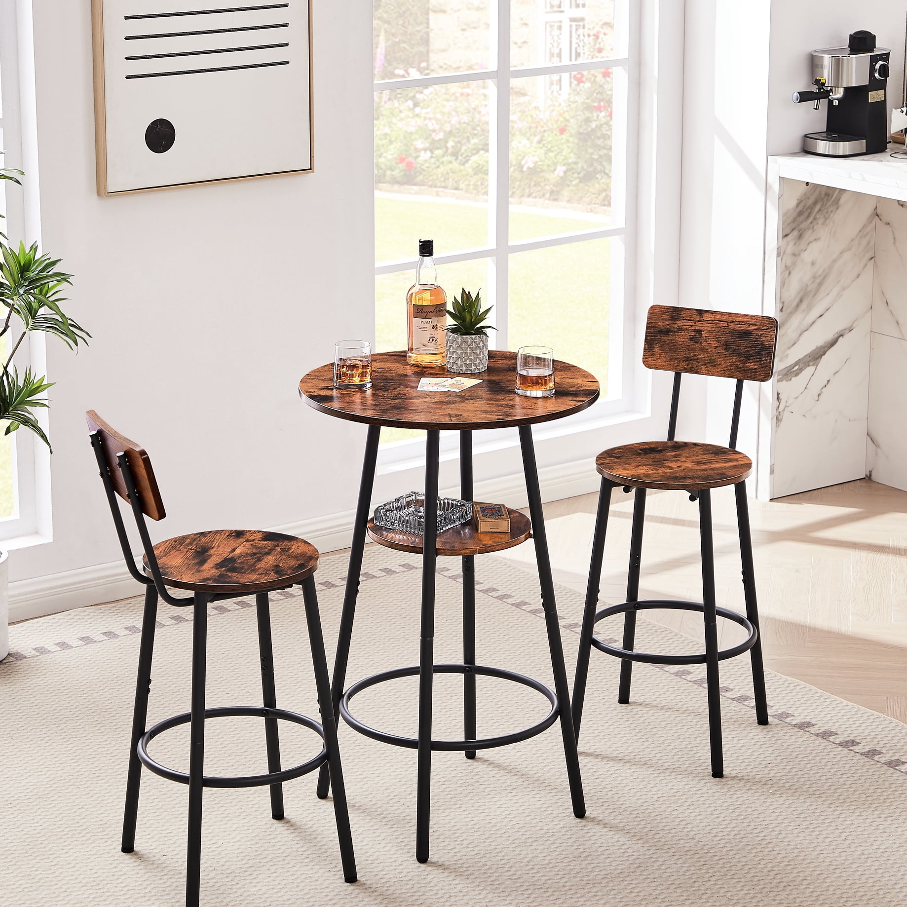 Rustic Brown Bar Table And Chairs - Build, Ergonomic Design, Adjustable ...