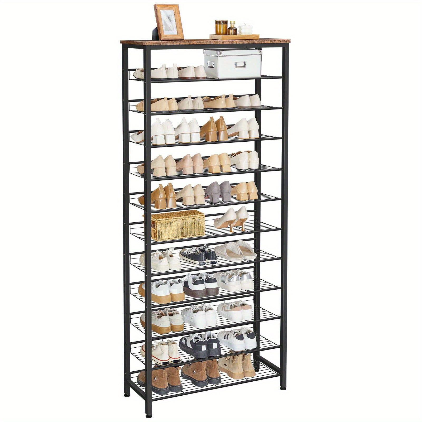 Rustic Brown and Black, 12-Tier Shoe Rack, Large Capacity Shoe Storage ...