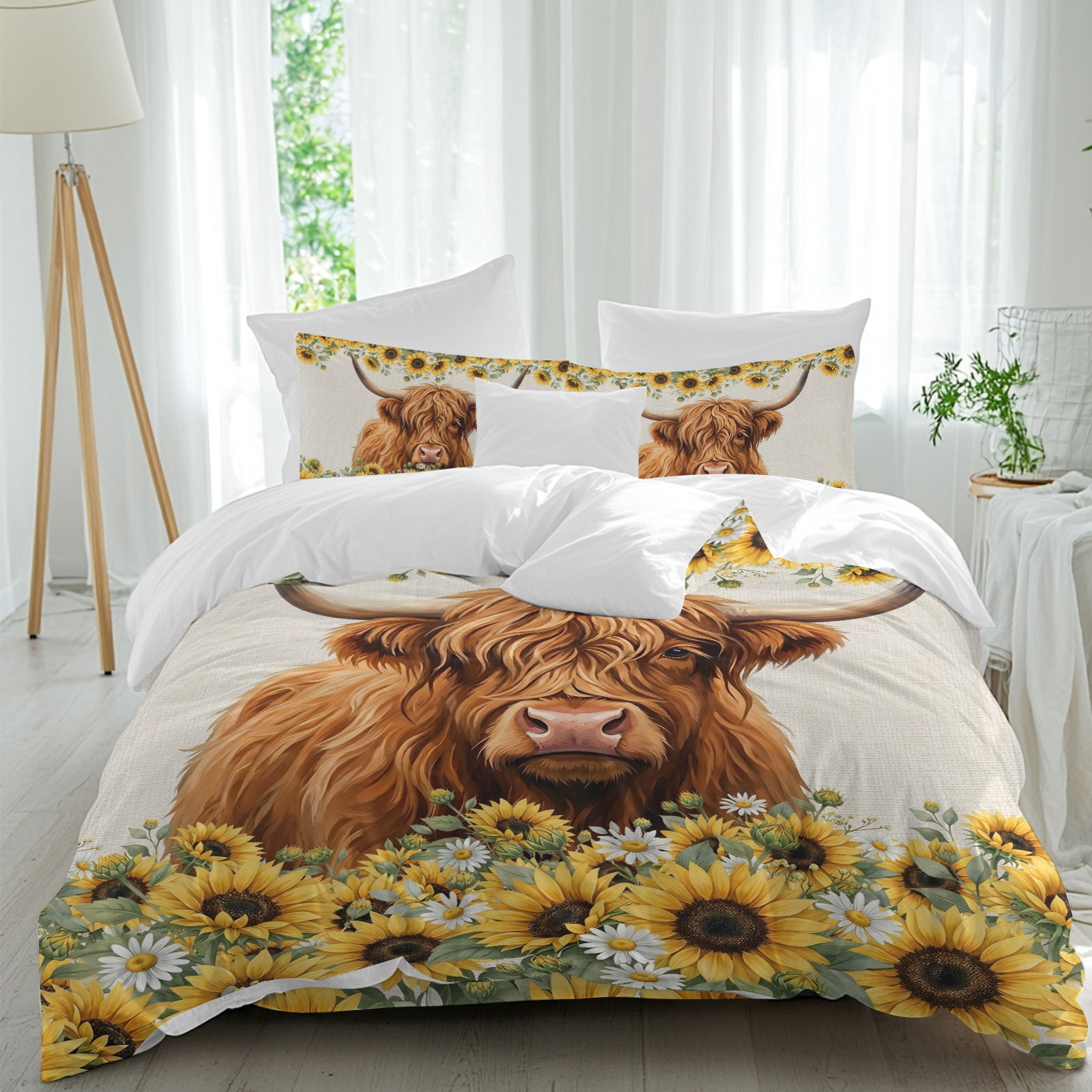 Rustic Brown Cow Comforter Set Queen Size, Farmhouse Animal Yellow ...