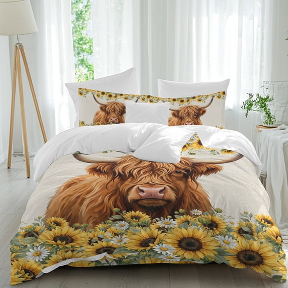Rustic Brown Cow Comforter Set Queen Size, Farmhouse Animal Yellow ...