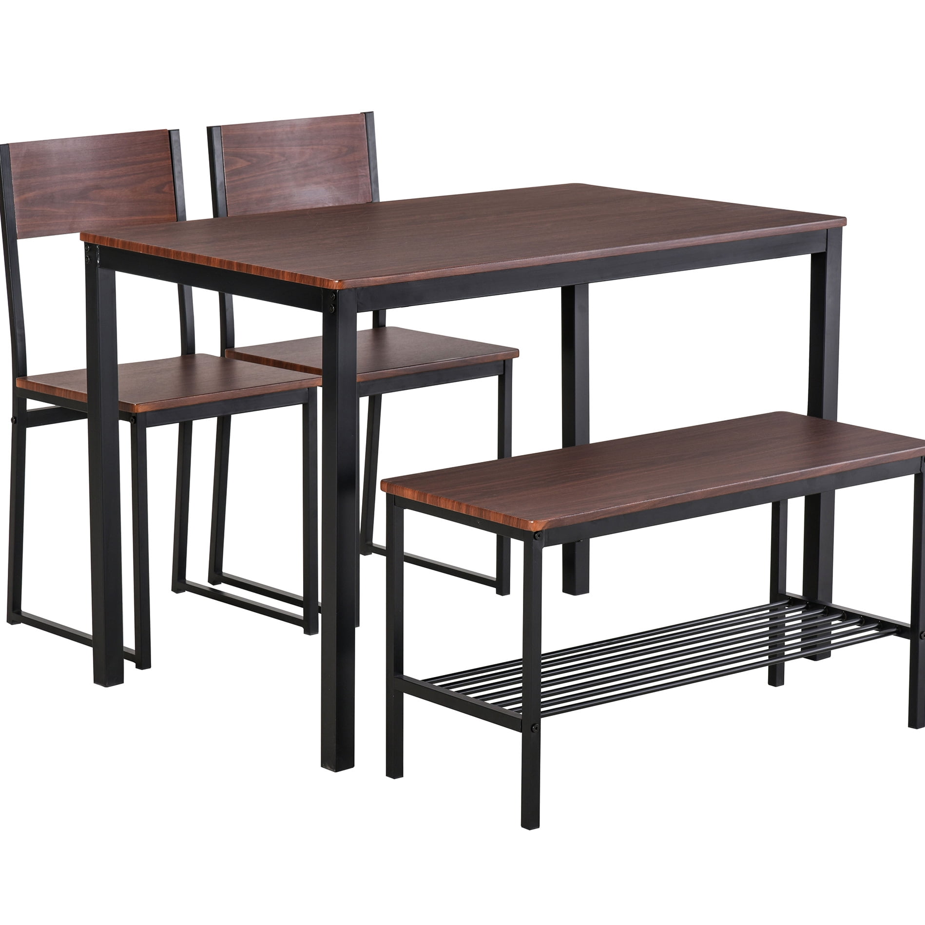 Rustic Brown Dining With 4 Seats And Bench - Wooden Table, Chairs ...