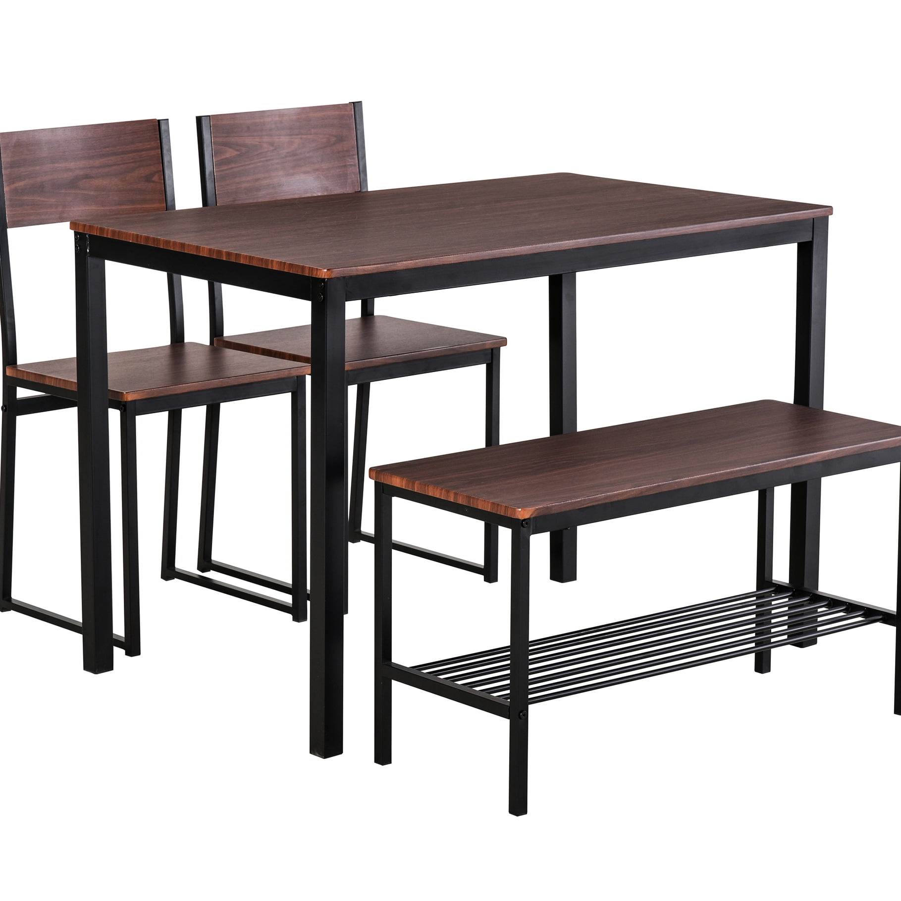 Rustic Brown Dining With 4 Seats And Bench - Wooden Table, Chairs ...