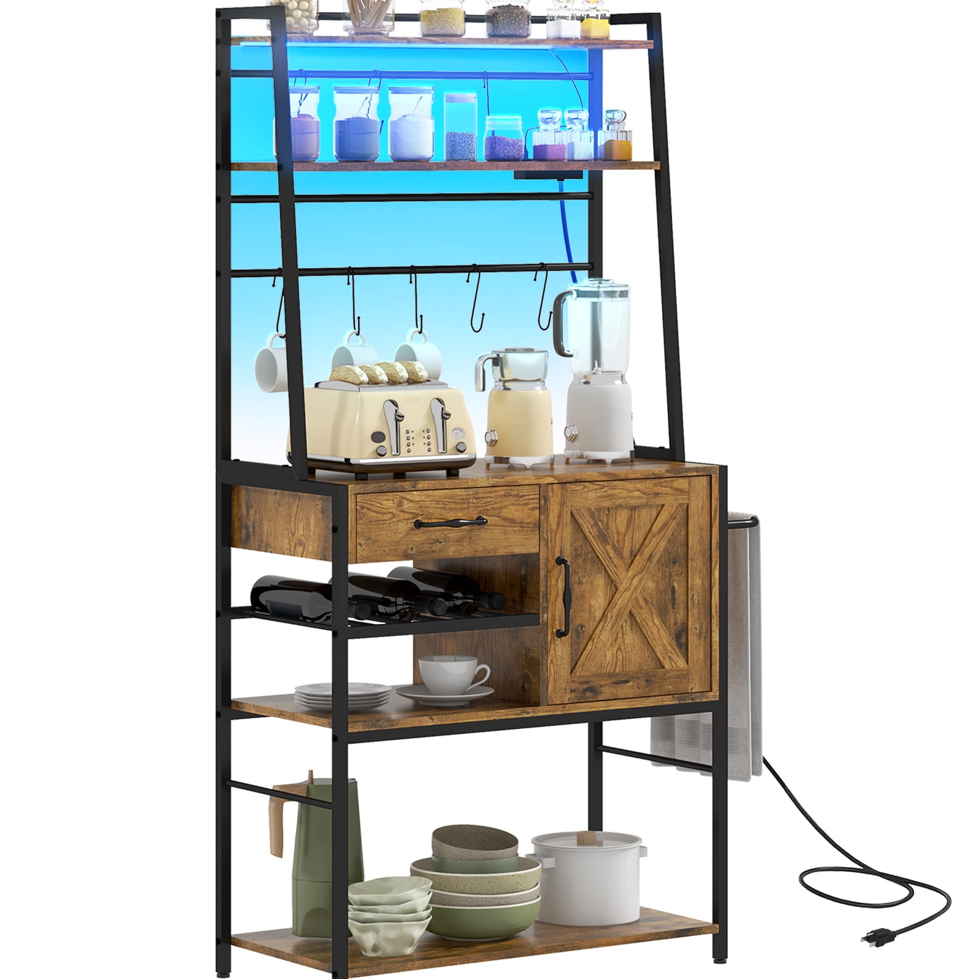 Rustic Brown Drawer Cabinet With Power Outlet, Led Lights & Storage ...