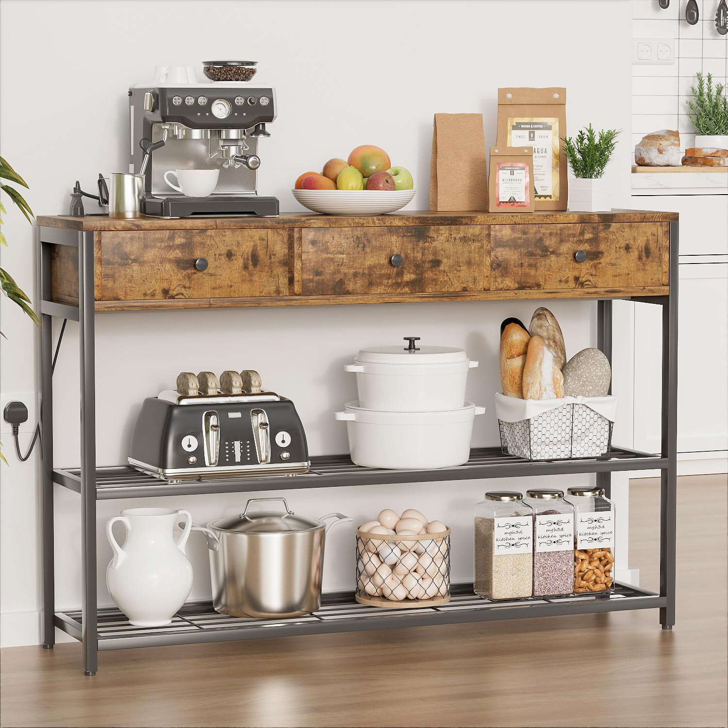 Rustic Brown Entryway Table with Power Outlet & USB Ports, 47" Console ...