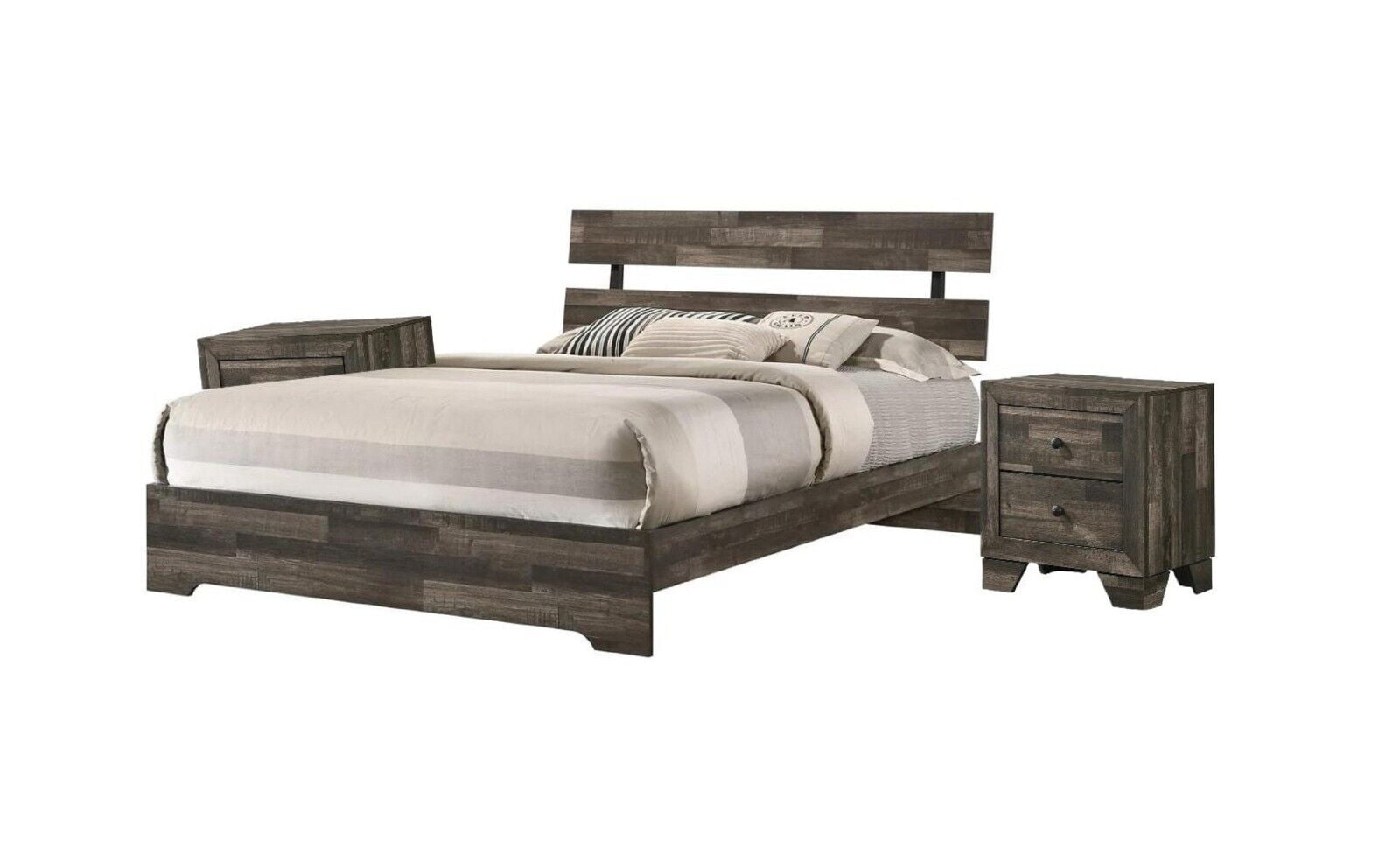 Rustic Brown Finish 3pc Full Size Platform Bedroom Set Bed 2x ...