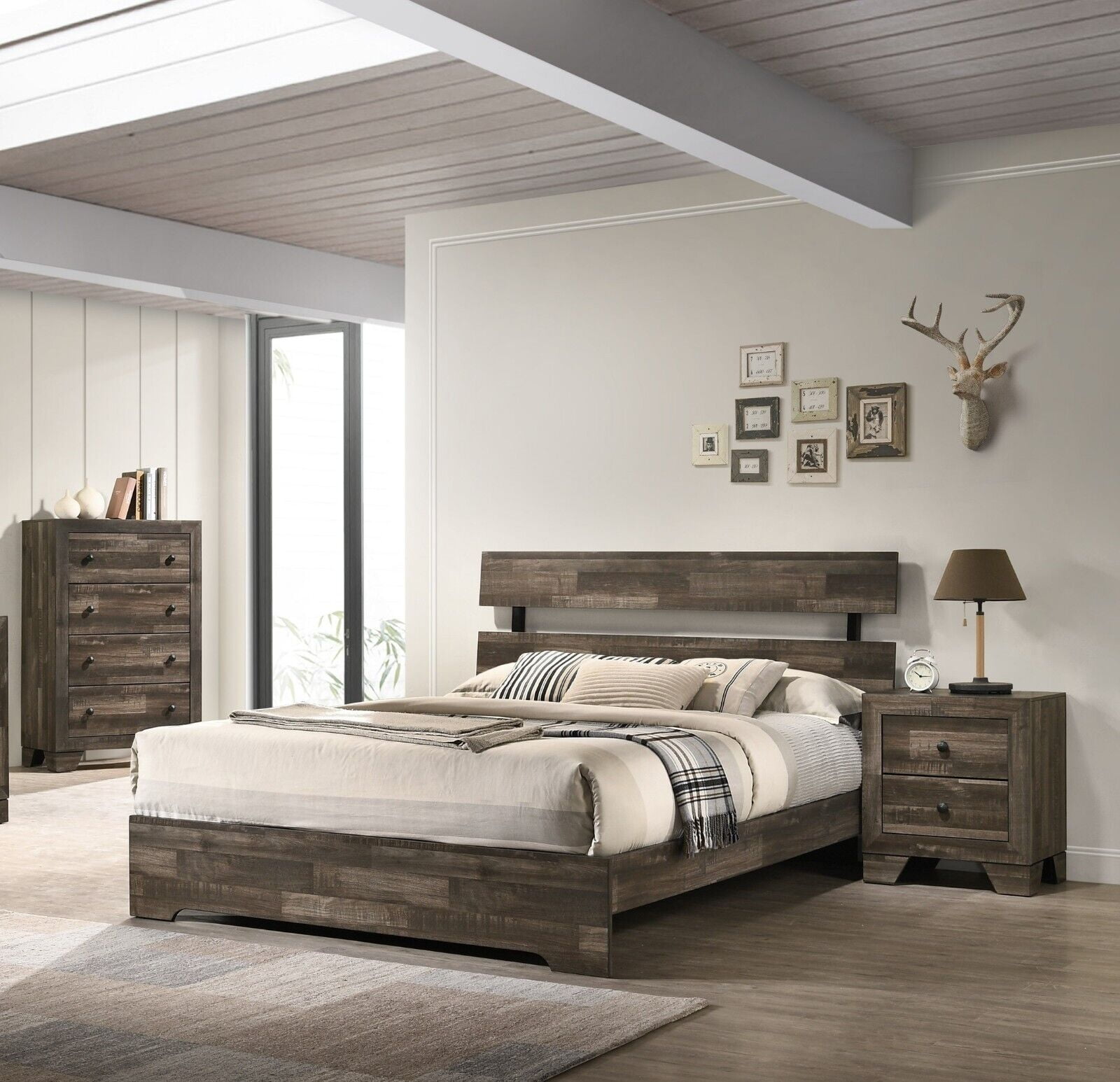 Rustic Brown Finish Full Size 3Pc Platform Bed Storage Chest Nightstand ...