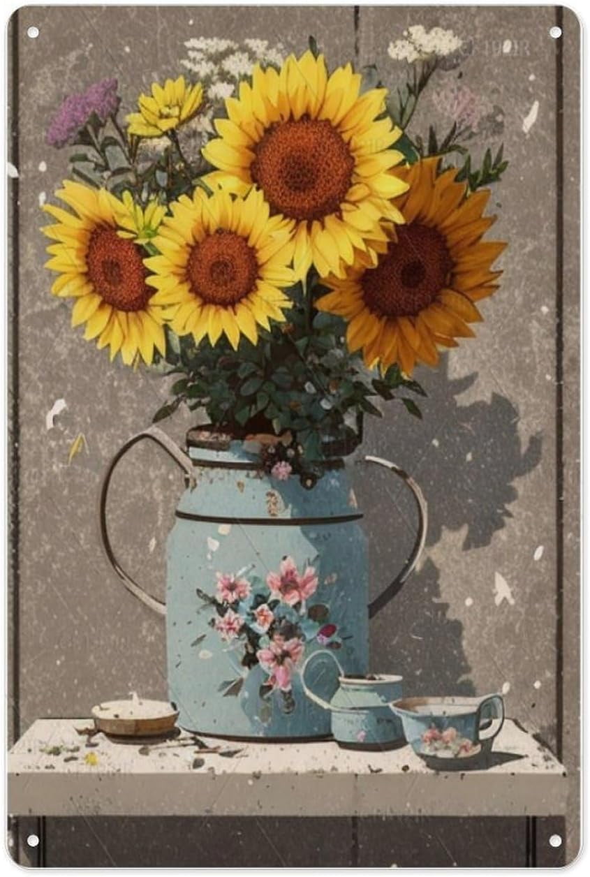 Rustic Brown Floral Sunflower Wall Art Metal Sign Farmhouse Kitchen ...