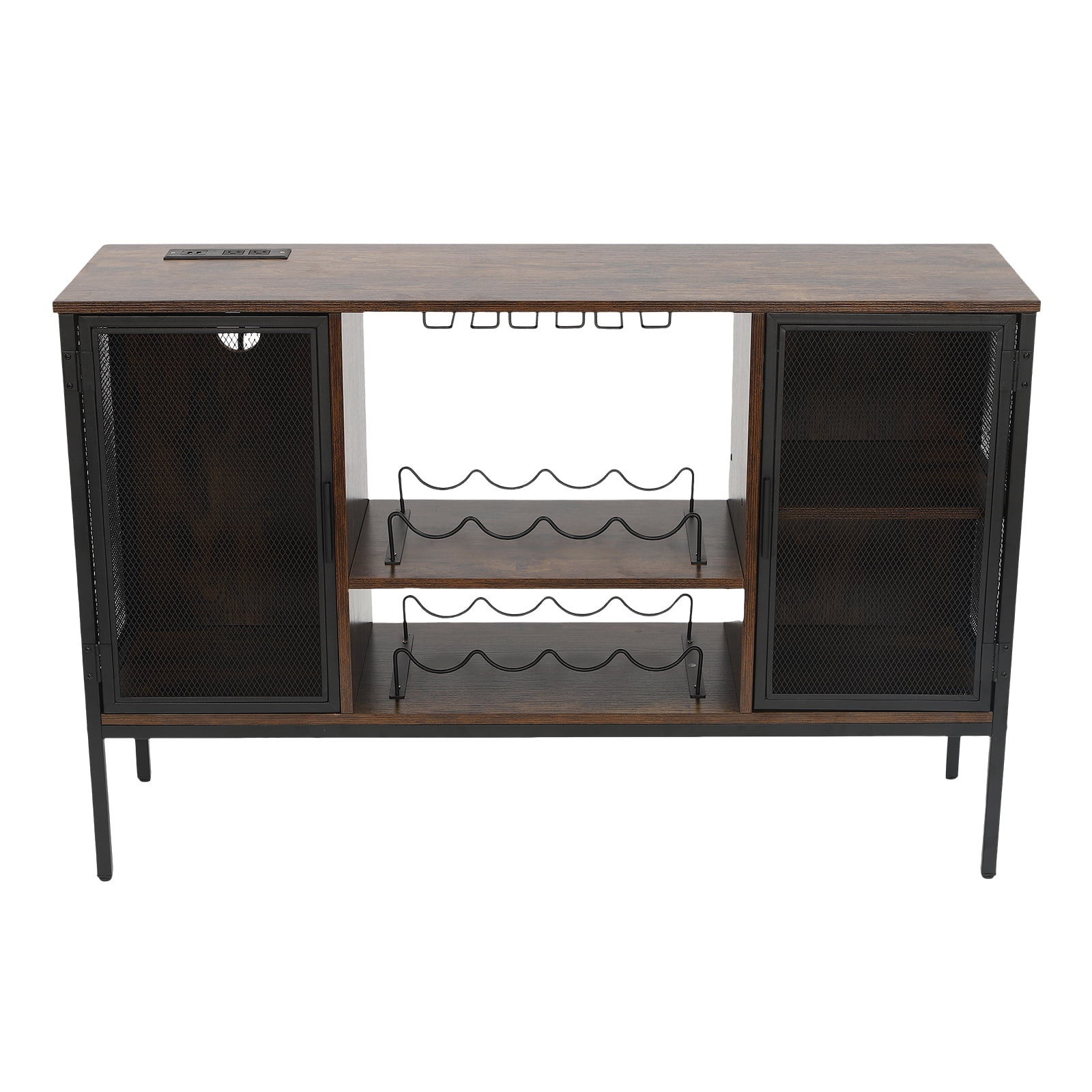 Rustic Brown Free-Standing Cabinet - 2 Mesh Doors + Built-in Outlet, 47 ...