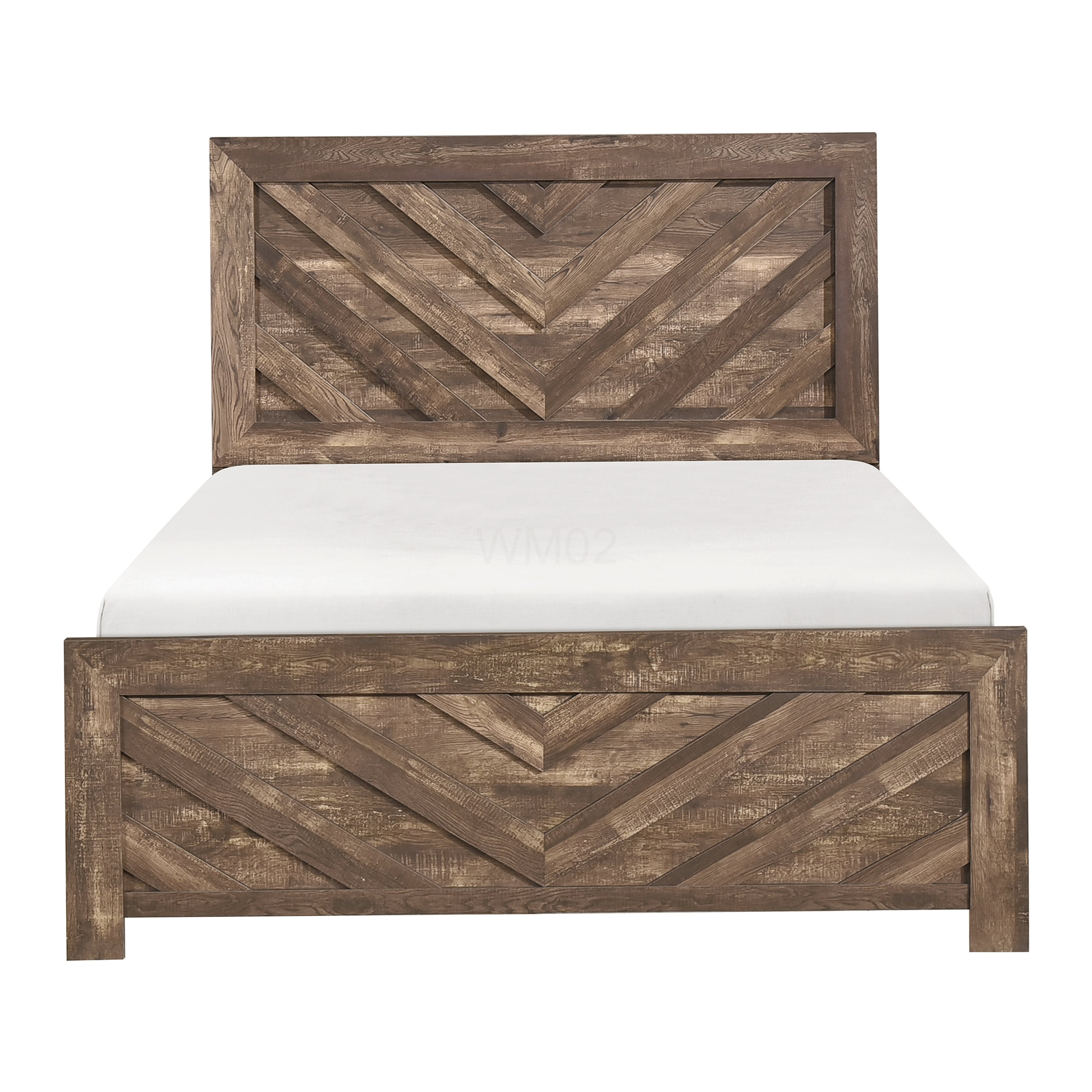 Rustic Brown Full Size Bed Frame with Headboard & Footboard, Wood ...