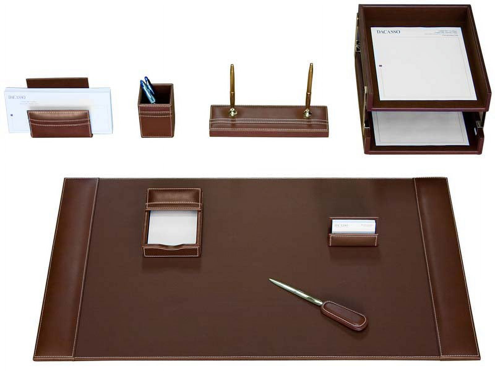 Rustic Brown Leather 10-Piece Desk Set - Walmart.com