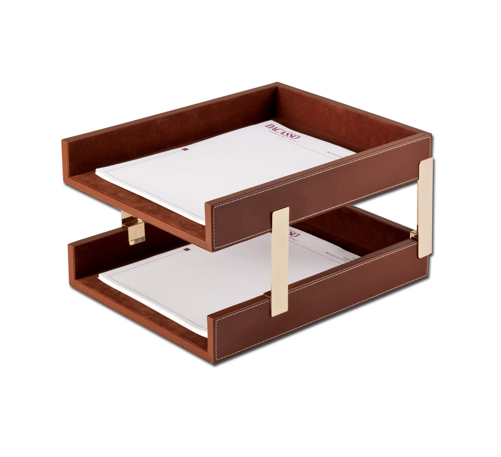 Rustic Brown Leather Double Letter Trays - Walmart.com