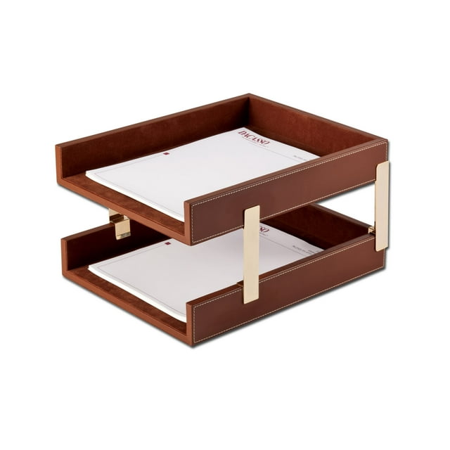 Rustic Brown Leather Double Letter Trays - Walmart.com
