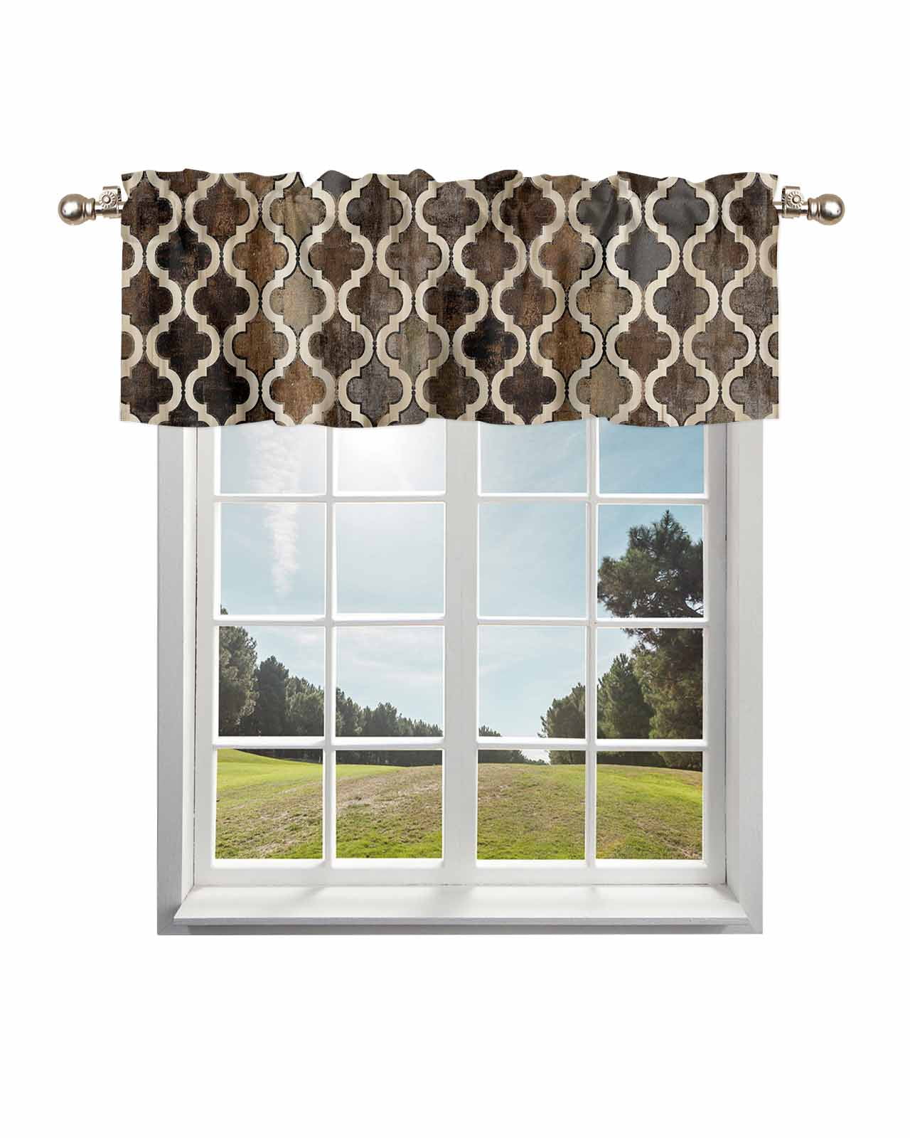Rustic Brown Moroccan Curtain Valances for Window, Farmhouse Window ...