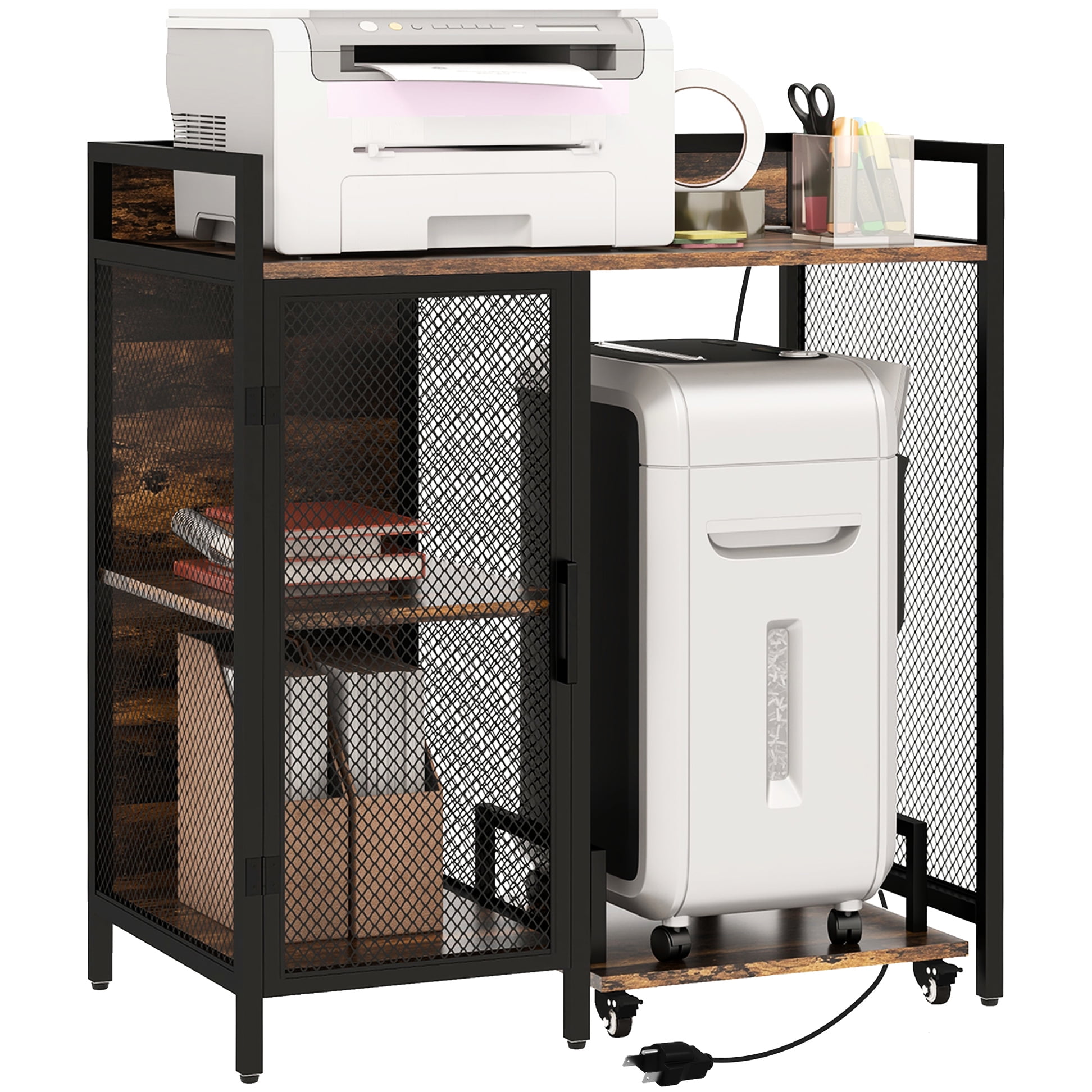 Rustic Brown Printer Cabinet With . 3-level Adjustable Shelf, Movable ...