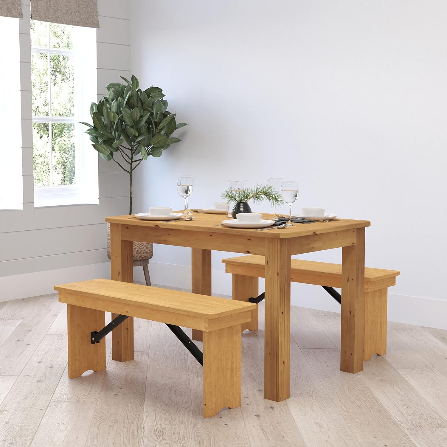 Rustic Brown Solid Wood Dining Table Kitchen Table with Square Legs ...