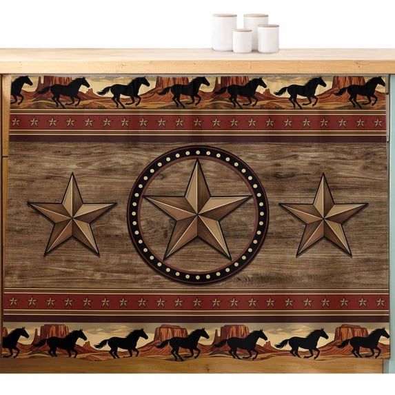 Rustic Brown Stars Cabinet Curtains 11" W x 13" L, Vintage Barn ...