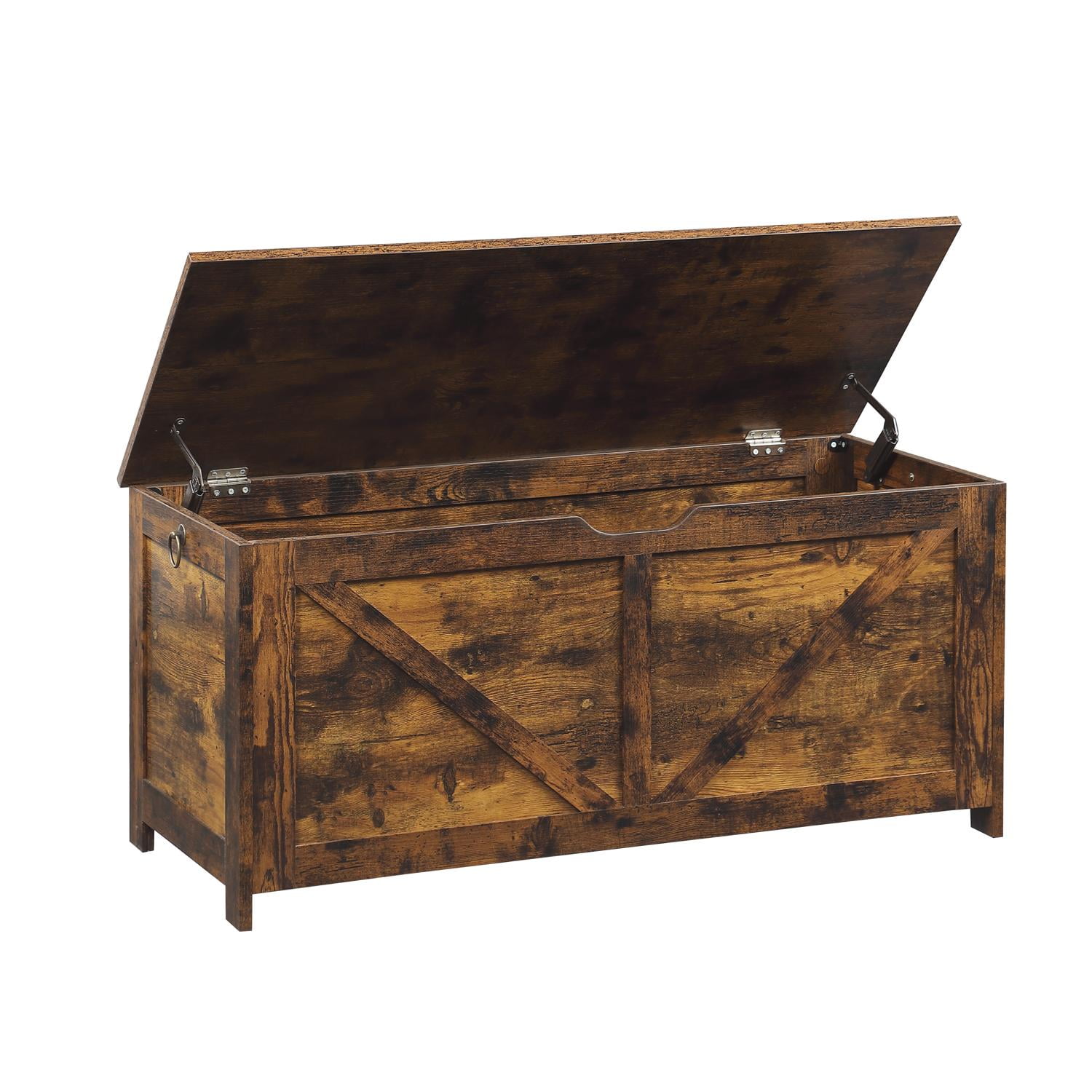 Rustic Brown Storage Chest Bench, 39.4 Inch Long with Two Durable ...