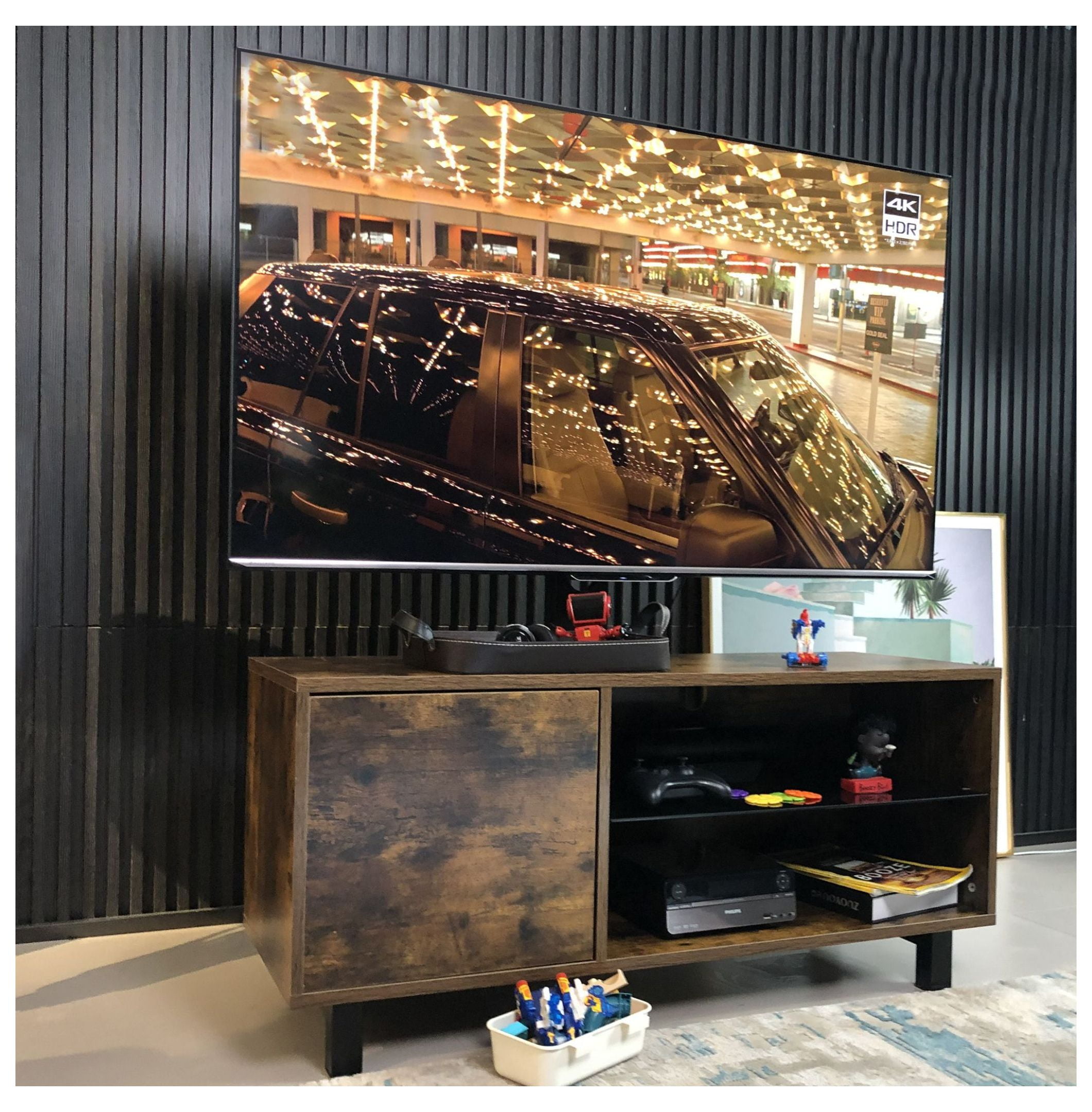 Rustic Brown TV Console with push-to-open Storage Cabinet for TV up to ...