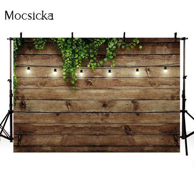 Rustic Brown Wood Plank Photography Background String Lights Sunflower ...