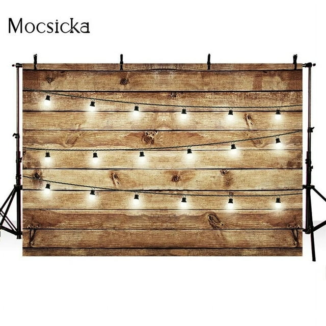 Rustic Brown Wood Plank Photography Background String Lights Sunflower ...