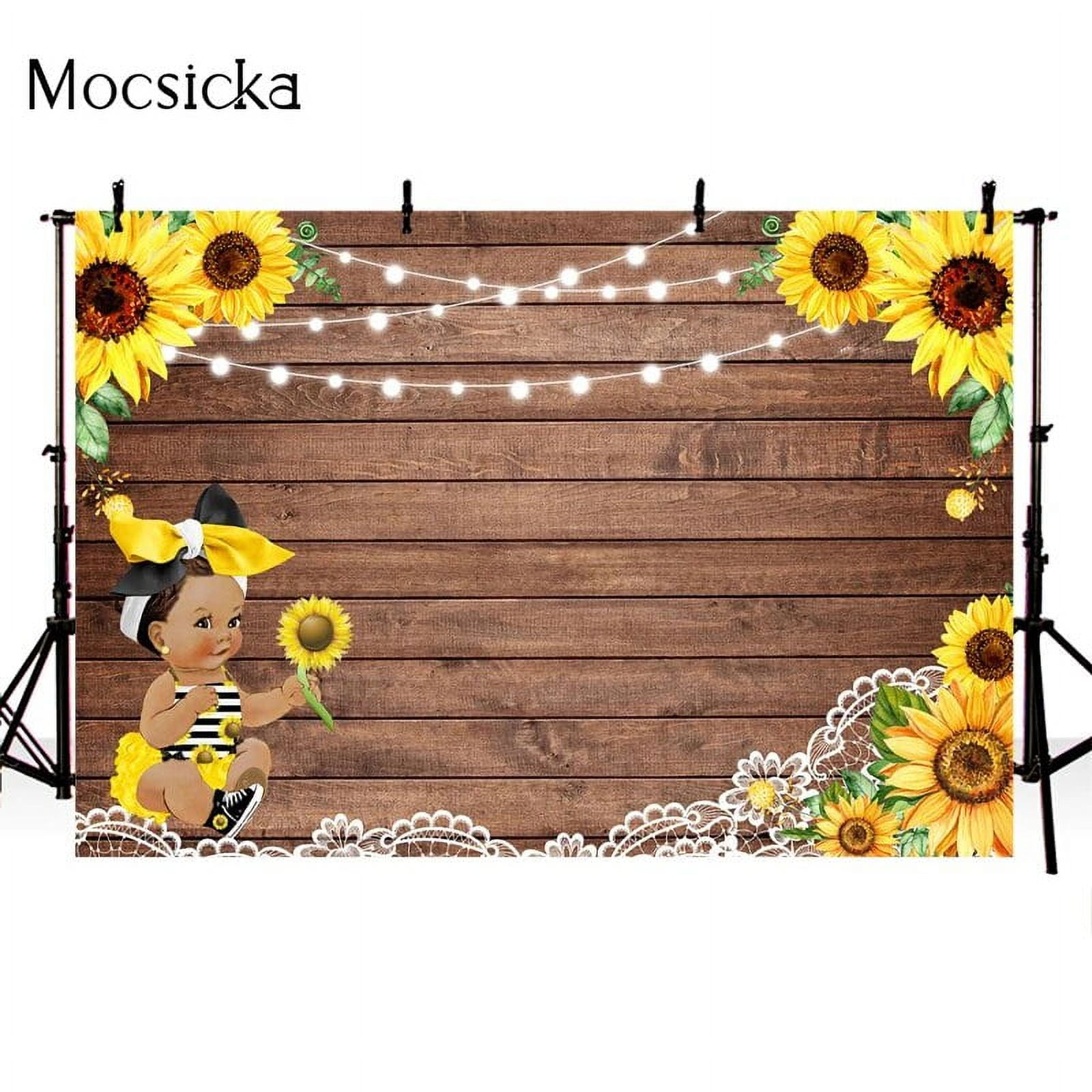 Rustic Brown Wood Plank Photography Background String Lights Sunflower ...