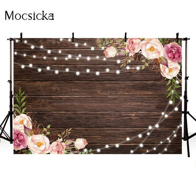 Rustic Brown Wood Plank Photography Background String Lights Sunflower ...